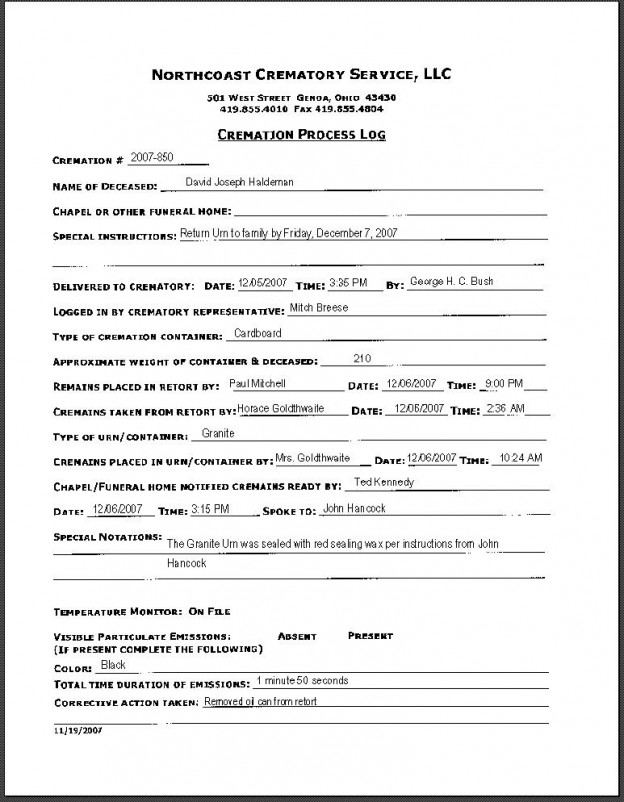 » Crematory-CremationProcessLog